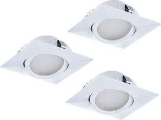 Eglo 3er Set LED Einbaustrahler Pineda, Spots aus Kunststoff, 3 Einbauleuchten in Weiß, Einbauspots flach und schwenkbar, warmweiß, Lx B 8,4 cm