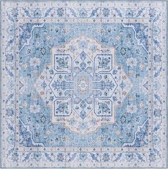 Safavieh Traditionell Teppich für Maschinenwaschbar und rutschfest - Ideal für stark frequentierte Bereiche - Tucson Collection, Kurzer Flor, Hellblau und Blau