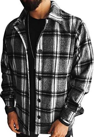 Minetom Chemises Homme en Flanelle Chemises Casual &Agrave; Carreaux Manches Longues Chemise Bucheron Carreaux Chemise en Flanelle B Noir XXL