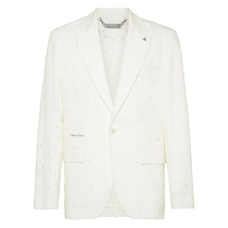 Philipp Plein Homme, Vestes, Blanc, Taille: M Destroyed Blazer LS