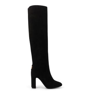 Dolce & Gabbana Schwarze Wildlederstiefel mit Metalllogo - - Shoes - Damen - Schwarzk - 38 1/2 EU