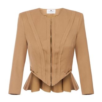Elisabetta Franchi Gabardine-Peplum-Jacke - - Jackets - Damen - Beige - S