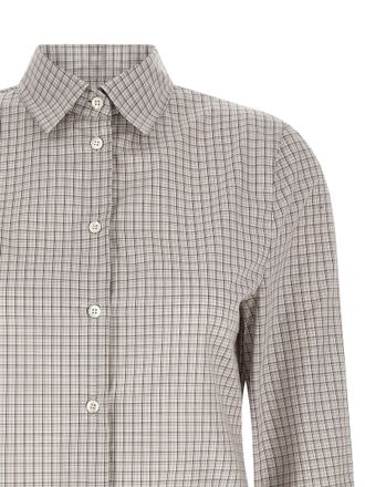 Maison Margiela Pointed-Hem Cotton Check Blouse - Beige
