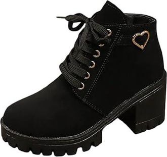 Generic Bottines de motard &agrave; talon &eacute;pais pour femme - &Eacute;l&eacute;gantes - Couleur unie - Fermeture &eacute;clair lat&eacute;rale - Confortables - Classiques - Chaussures antid&eacute;rapa