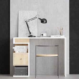 Hanah Home Stylish Study Desk, White & Oak, 100 x 74 x 45 cm | 100% Melamine Coated Chipboard | Modern Design for Home Office & Study Spaces