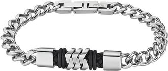 Lotus Armband für Herren aus Edelstahl und Leder in der Farbe Silber und Schwarz, Durchmesser: 21 cm, LS2104-2/2