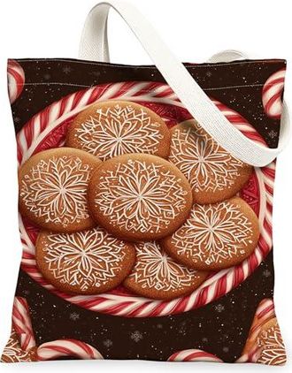 Generic Sacs fourre-tout festifs en toile, motif biscuits fantaisie, sacs d&eacute;picerie r&eacute;utilisables, l&eacute;gers et lavables en toile pour S, Brun, 13x15 Inch