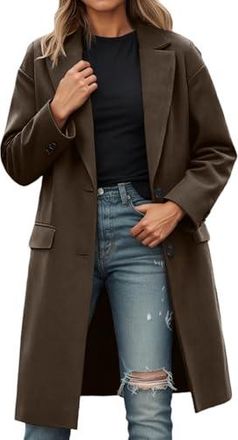 Generico Veste dhiver pour femme unie en peluche à manches longues en polaire coupe-vent avec rabat décontracté et ample, marron, XXL