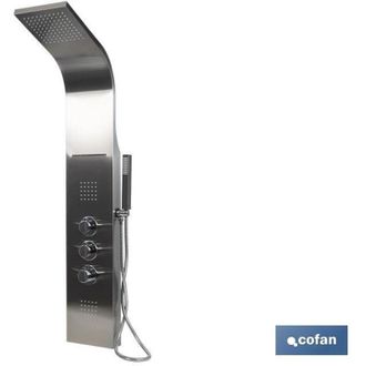 cofan Cofan - Duschpaneel mit 4 Funktionen 129x22,3cm aus Edelstahl mit Messinggriff