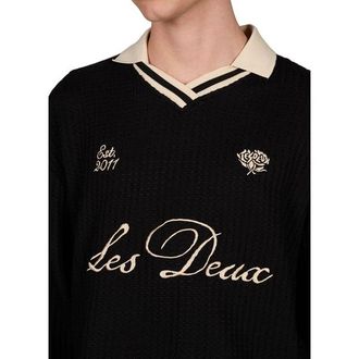 Les Deux Polo brod&eacute; en maille tricot de coton m&eacute;lang&eacute;