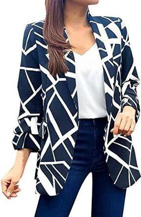 Generic Vestes d&eacute;contract&eacute;es &agrave; manches longues pour femmes, veste de travail l&eacute;g&egrave;re ouverte sur le devant, manteau court 2026, blanc, S