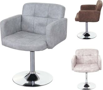 Mendler Chaise de salle à manger Orlando, fauteuil rotatif, imitation de daim, chrome - vintage, gris clair
