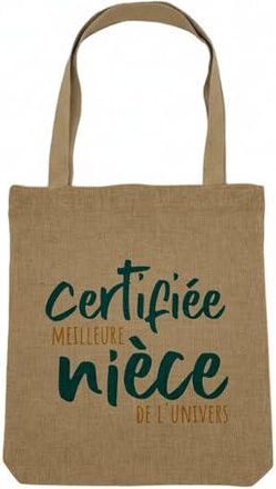 Fabulous Sac Shopping Tote Bag Aspect Lin - Certifi&eacute;e meilleure Niece de lunivers Famille - Sac de Courses Toile Epaisse 360g Beige Naturel Cabas Port&eacute; Epaule 