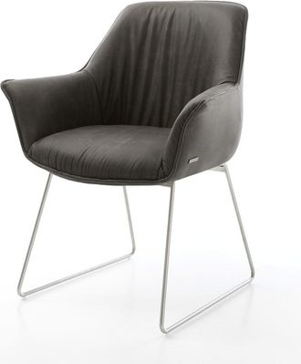 DELIFE Esszimmerstuhl Keila-Flex mit Armlehnen Mikrofaser Anthrazit Vintage Kufengestell Edelstahl, Esszimmerstühle