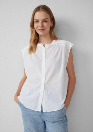 s.Oliver Blusentop Bluse Weites Blusentop mit Raffung und Spitzen-Detail