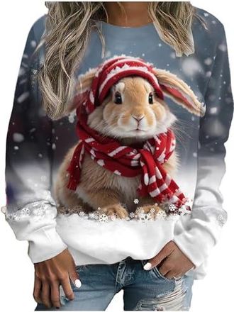 Generic Sweat Noel Femme Pull Oversize, Ras du Cou &agrave; Manches Longues pour, Motif &eacute;cureuil Animal, Mode, d&eacute;contract&eacute; (Brick Red, XL)