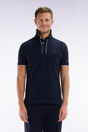 Eden Park Polo &Agrave; Manches Courtes En Piqu&eacute; De Coton Chin&eacute; Stretch Marine Coupe Ajust&eacute;e