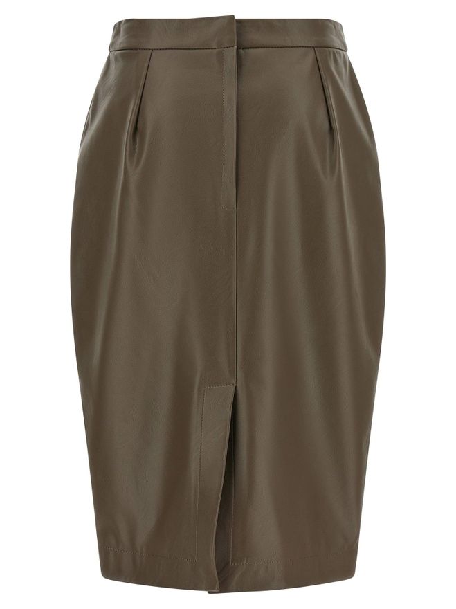Pleated Pencil Skirt - Brown