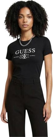 Guess Femme, Tops, Noir, Taille: 40 FR T-shirt imprim&eacute; &agrave; col rond et manches courtes
