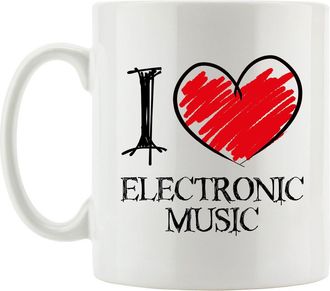Pixxprint I Love Electronic Music Fun Tasse, ca. 300ml Fassungsvermögen, Keramik Weiß, Spülmaschinenfest