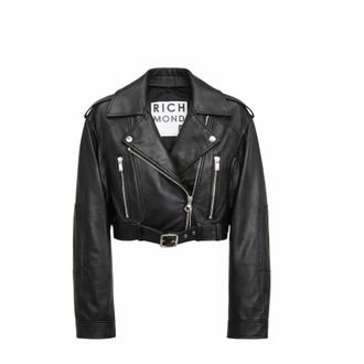 John Richmond Femme, Vestes, Noir, Taille: 36 FR Biker Cropped Jacket
