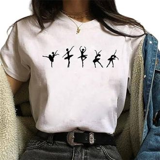 Keephen Femmes Ballet Danse T-Shirt &Eacute;t&eacute; Casual Danseuse de Ballet Graphique Impression 3D Manches Courtes Col Ras du Cou Tee Shirt Casual Pullover Tops