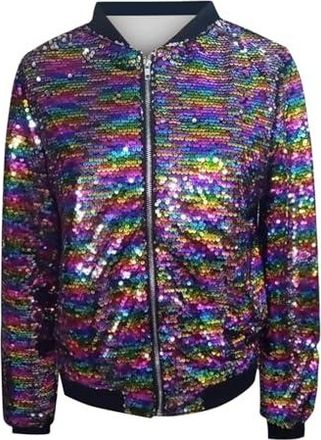 Generic Bomber &agrave; paillettes pour femmes, top coat paillet&eacute; pour femmes, manteaux d&eacute;contract&eacute;s de soir&eacute;e &agrave; lext&eacute;rieur scintillants, vestes l&eacute;g&egrave;res &agrave; manches lo