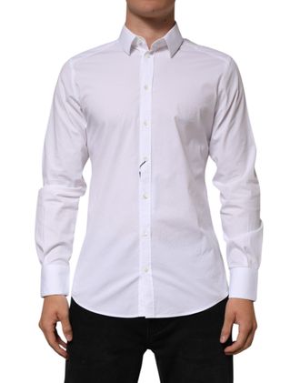 Dolce & Gabbana White Cotton Gold Long Sleeves Formal Men Shirt