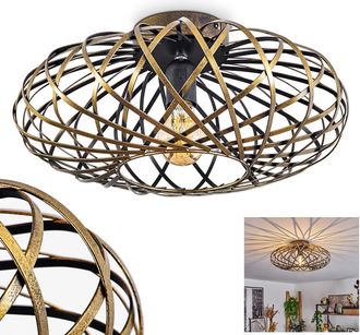 HOFSTEIN Deckenleuchte Oravi, runde Deckenlampe, Metall, Goldfarben-antik/Schwarz, 1-flammig, E27-Fassung, Ø 40 cm, Leuchte im Retro/Vintage-Design mit tollem 