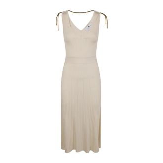 Elisabetta Franchi Geripptes Midikleid mit Goldkettendetail - - Dresses - Damen - Wei&szlig; - S