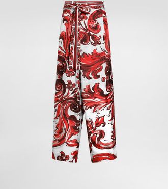 Dolce & Gabbana Hose Aus Seidentwill Mit Majolika-print - Mann Hosen Und Shorts Multicolor 46