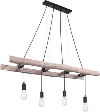 Globo Lighting Pendelleuchte irmgard 4-flammig mit Leiter Holzbalken 192cm lang, Breite 115cm