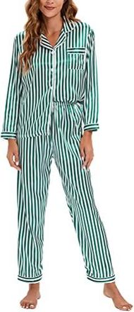 Onsoyours Ensemble Pyjama en Satin à Manches Longues Femme 2 Pcs en Pyjama Sexy Satin Hiver Doux à Porter Et Confortable B Vert S