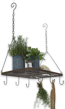 Loberon Gewürzregal Beatrix, schwebend hängendes Gitter mit Haken, Romantisches Accessoire, Ordnungshelfer, Eisen, braun