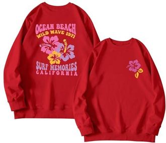 Generic Sweat-shirt pour femme UK Top Fun Lettre Imprim&eacute; V&ecirc;tements Respirant Col Rond R&eacute;tro Street Style V&ecirc;tements Pure Coton T-shirt &agrave; Capuche Sport Top, Rou