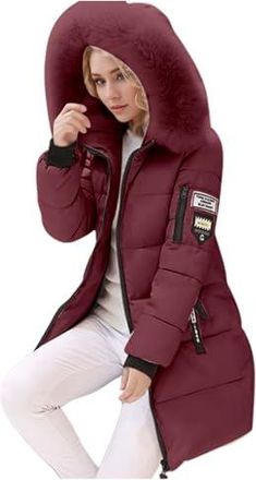 Generic Vestes pour femmes, coupe ajust&eacute;e, mi-longue, rembourr&eacute;e, manteau dhiver, grande taille, alternative au duvet, bordeaux, XXL