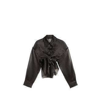 A.W.A.K.E. Awake Mode - Top -Plit -Hemd in Organza -Seide - Schwarz