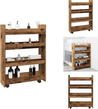 vidaXL Aufbewahrungswagen Schmal 4 Etagen Altholz-Optik Holzwerkstoff - Aufbewahrungswagen - Rollwagen - K&uuml;chenwagen - Beistellwagen