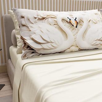 Petti Artigiani Italiani Petti Artigiani Italiani - Bettwäsche aus Baumwolle mit Kissenbezügen mit Digitaldruck, für Doppelbetten, Bettlaken Oben und unten mit Ecken, Schwäne,
