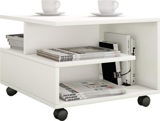 VCM Holz Couchtisch | Sofatisch mit Rollen | Wohnzimmertisch rollbar | Maße H. 40 x B. 50 x T. 50 cm| Kaffeetisch Stango S