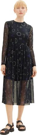 Tom Tailor Tom Tailor Denim Damen Mesh Kleid mit Muster, 34261 - Black Letter Print, XS