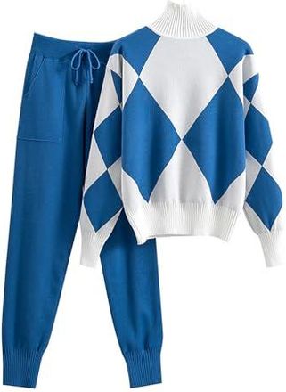 Generic Ensemble complet de survêtement pour femme - Knit Co Ord Ensembles 2 pièces Tenues Pull à manches longues Tops Pantalon de jogging Vêtements dintérieu