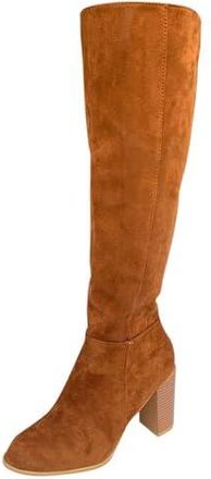 Generic Bottes de cowboy pour femme avec fermeture &eacute;clair et bout carr&eacute; - Bottes de cowboy - Bottes pour femme - Bottes hautes pour femme - Taille 12, marron,