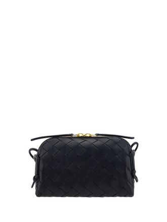 Bottega Veneta Womens Concert Shoulder Bag Black-Gold Calf Leather Make Up Black/gold