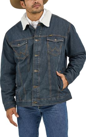 Wrangler Herren-Jeansjacke, gefüttert, Cowboy-Schnitt, Westernjacke, Sherpa/Denim/Blau, XL
