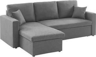 Sweeek Canap&eacute; dangle Smile Convertible r&eacute;versible Compact 3 Places en Tissu Gris fonc&eacute;. L 213.5 x P 136.5 x H 83cm. avec Coffre de Rangement