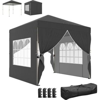 OUTSUNNY Tonnelle pliante - Outsunny - r&eacute;glable en hauteur protection UV50+ - montage facile - tissu oxford et m&eacute;tal - 2,5x2,5m - gris fonc&eacute;