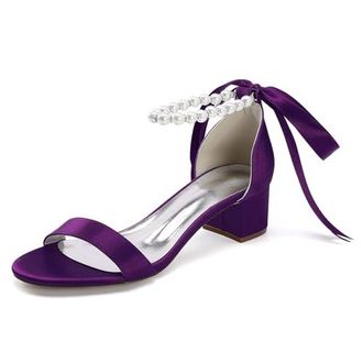 Generic Chaussures De Mariage Femmes Bout Ouvert Talons Sandales Satin&eacute;e Mari&eacute;e Talons Bas Dress F&ecirc;te Hauts Talons4.5Cm,Dark Purple,42 EU