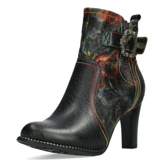Laura Vita Damen Stiefelette mit Blumenmuster und floraler Schnalle Alcbaneo 265, Gr&ouml;&szlig;e:38 EU, Farbe:Schwarz