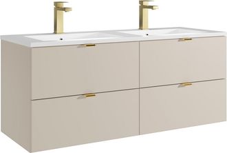 Vente-Unique H&auml;ngender Badezimmerschrank mit Einbauwaschbecken und Wasserhahn - Beige - 120 cm - Lavena